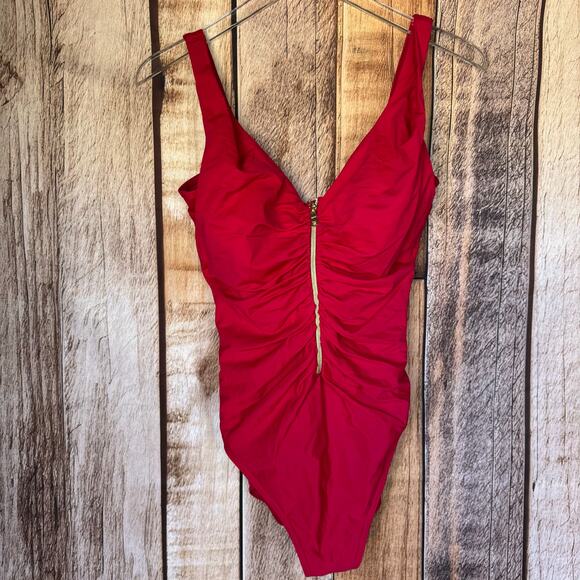 Miraclesuit | Swim | Miraclesuit Swimsuit Red Razzle Dazzle Zip One ...
